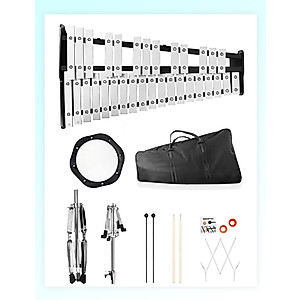 Mr.Power 32 Notes Glockenspiel Bell Kit with 8'' Practice Pad, Adjustable Height Stand, Music Sheet Clip, Glockenspiel Mallets, Drumsticks, and Carrying Bag
