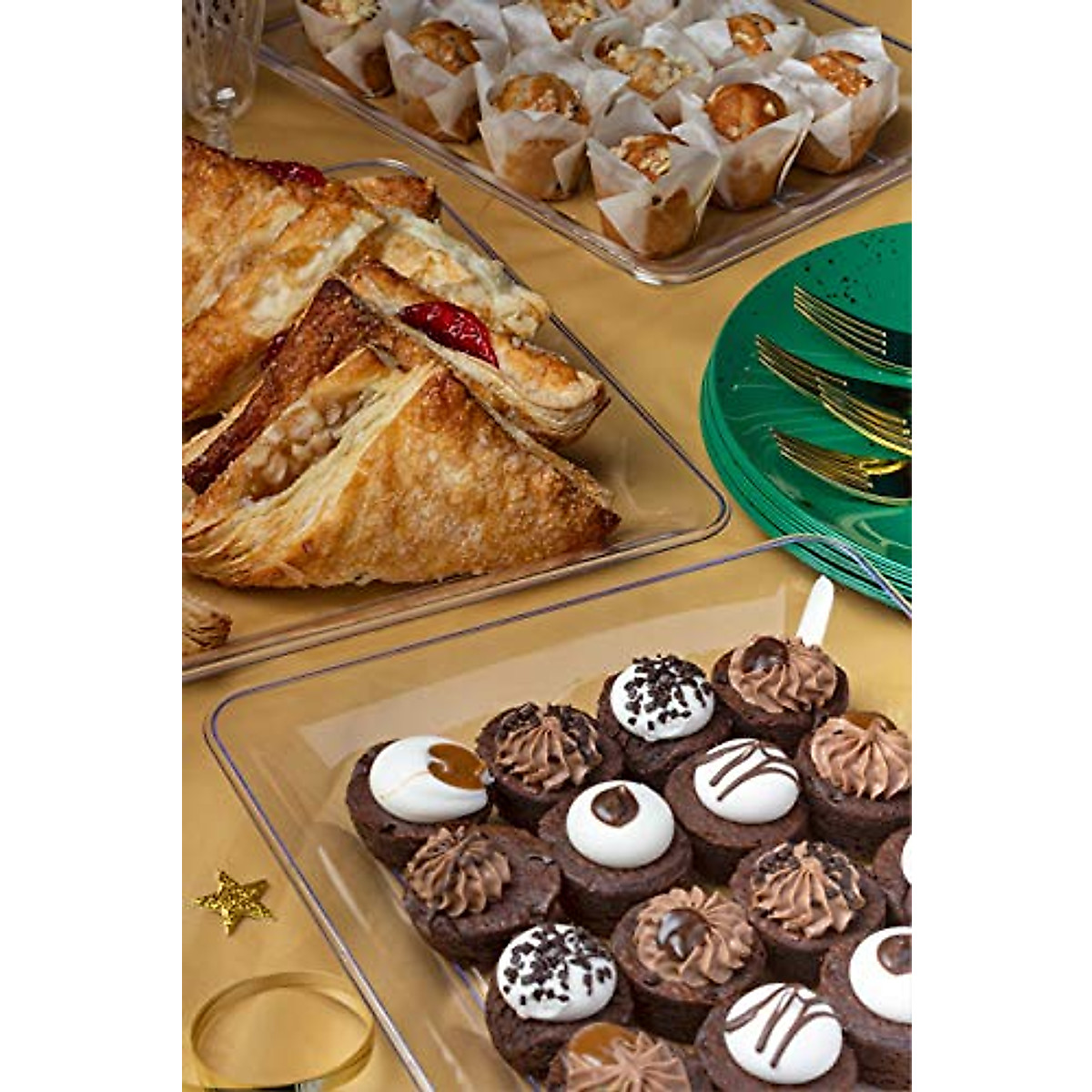 Exquisite - 6 Pack Crystal Clear Premium Quality 10.5 inch. x 8.5 inch. Rectangle Plastic Disposable Serving Trays for Parties - Heavy Duty Serving Platter and Serving Trays for Eating