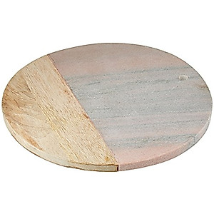 Creative Co-Op Pink/Grey Marble & Mango Wood Round Cheese Board