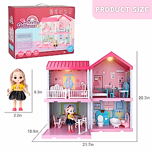 Elf Lab Dollhouse Building Toys, Princess Doll House, Playset with Lights, Furniture, Accessories and Dolls, Cottage Pretend Doll House Set, Creative Present for Girls Toddlers (4 Rooms)