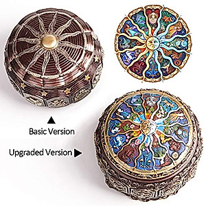 Briskfeel Vintage Music Box with Constellations Rotating Goddess LED Lights Twinkling Resin Carved Mechanism Musical Box with Sankyo 18-Note Wind Up Signs of The Zodiac Gift for Birthday (Upgraded)