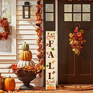 Happy Fall Sign Autumn Front Door Hanging Decor Welcome Sign Wooden Vertical Indoor Outdoor Standing Sign For Garden Home Yard Farmhouse Porch 47.2 x 7.8 Inch