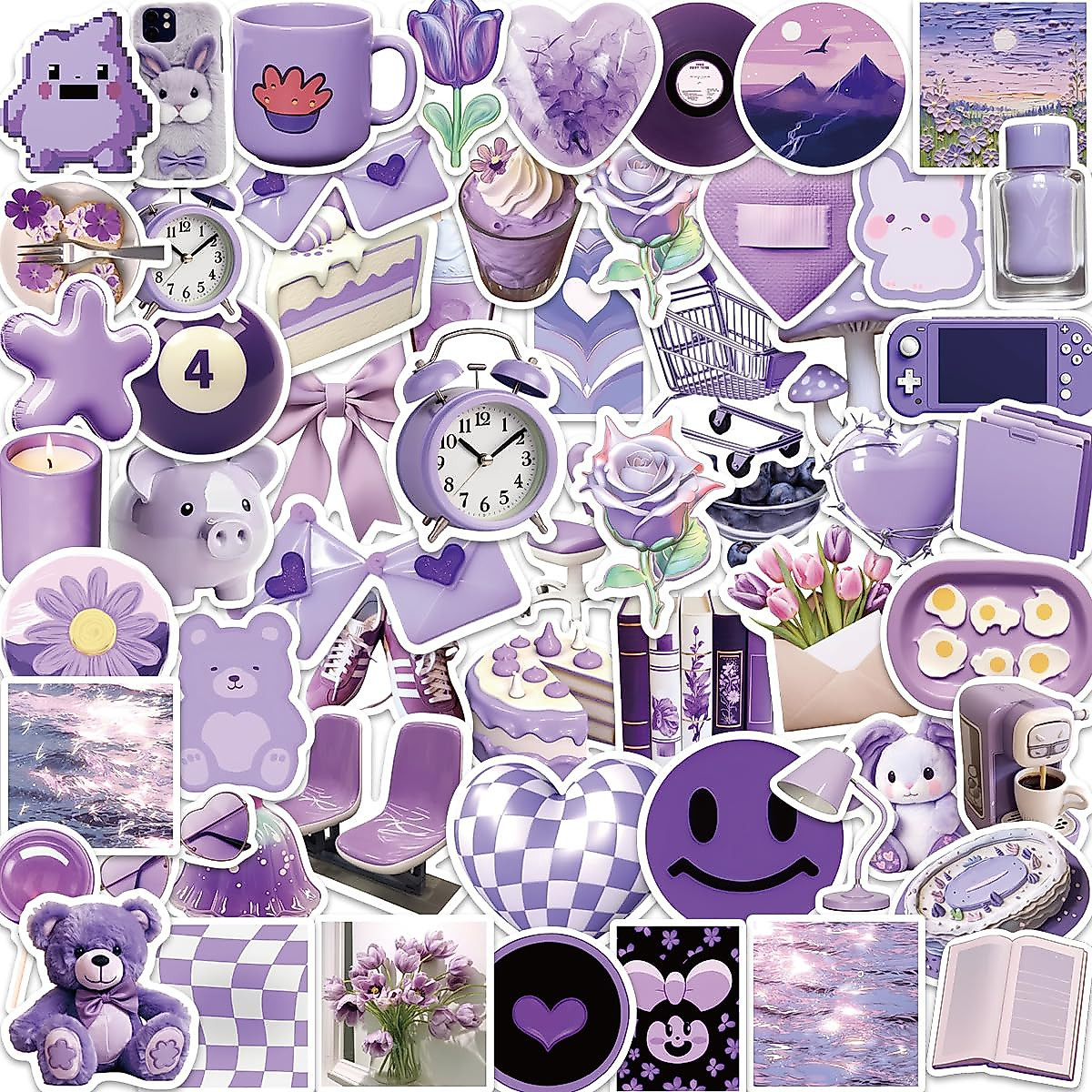 Yoksas 56Pcs Kawaii Purple Stickers - Vinyl Waterproof Aesthetics Cute Girls Decal for Water Bottles,Scrapbook,Laptops,Tumbler,Phone,Luggage