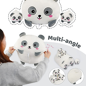 AIXINI Cute Panda Mommy Stuffed Animal with 4 Little Baby Pandas Plush, Super Soft Cartoon Hugging Toy Gifts for Bedding, Kids Sleeping Kawaii Pillow