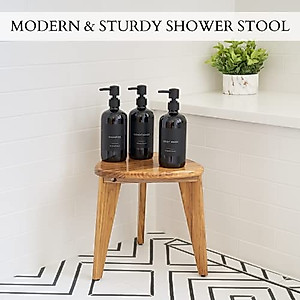 Beautiful Teak Shower Stool and Foot Rest for Shaving Legs - Sturdy Wooden Seat Fits Nicely into Your Shower Corner - Space Saving, Easy to Assemble and Water Resistant Bench for Inside Showers