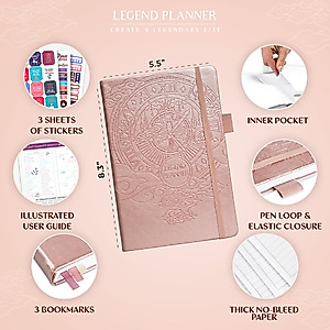 Legend Planner – Weekly & Monthly Life Planner to Hit Your Goals & Live Happier. Organizer Notebook & Productivity Journal. A5 (Rose Gold)