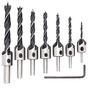 GDFYMI 7Pcs Countersink Drill Bit Set, Brad Point Drill Bit Set, Drill Bits for Metal, Counter Sinker Drill Bit Set, Self Centering Drill Bit, Reamer Set Chamfering Tool with Hex Wrench, 3-10 mm