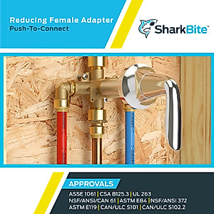 SharkBite 1/2 x 1/2 Inch FNPT Adapter, Push To Connect Brass Plumbing Fitting, PEX Pipe, Copper, CPVC, PE-RT, HDPE, U072LFA