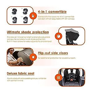 Baby Trend Cover Me 4-in-1 Infant Toddler Convertible Car Seat with Adjustable/Removable Canopy for Sun Protection & 2 Cup Holders, Modern Khaki