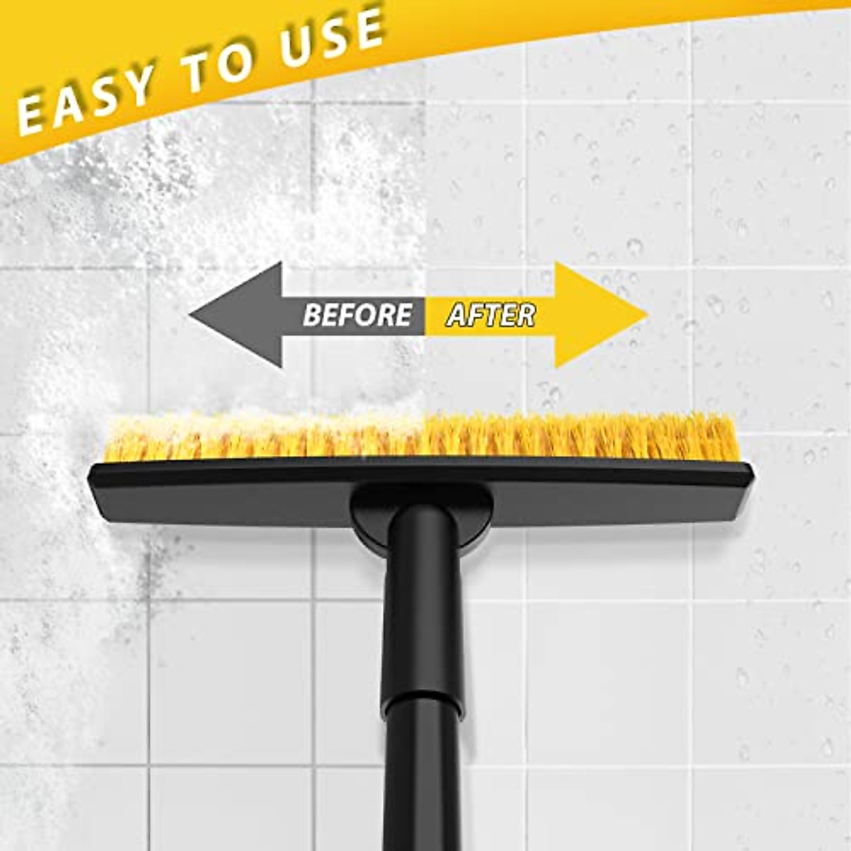 Bonpally Grout Scrub Brush with 57" Telescopic Handle, Shower Floor Brush Scrubber with V-shape Stiff Bristles,Grout Cleaner Brush for Cleaning Tile,Bathroom,Kitchen,Hard to Reach Corners Areas,Yellow