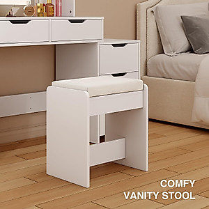 Aiho Makeup Vanity Desk with Mirror and Lights, 43.5" Vanity Table with 5 Drawers & Storage Shelves, Adjustable Brightness & 3 LED Light Modes - Dressing Table Set for Bedroom, White