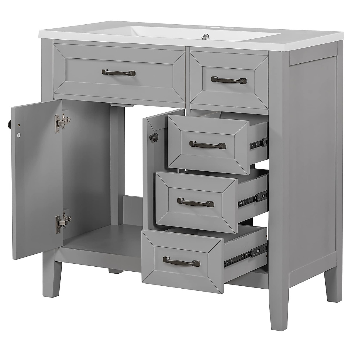 Tomkate 36" Bathroom Vanity with Sink Combo, Modern Freestanding Bathroom Vanities with 2 Doors and 3 Drawers, Bathroom Vanity Cabinet with Ceramic Sink for Bathroom, Grey