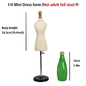 Parfumfloral Female Dress Form Mannequin（Not Adult Full Size 1/4 Miniature Sewing Mini Trouser Dress Form Straightly Into Body Inside, Fully Pinnable Dressmaker Dummy (Skirt Torso Beige, 1/4)