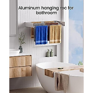 Laundry Drying Rack Collapsible, Wall Mounted Drying Rack, Clothes Drying Rack, Retractable Drying Rack, 31.5" Wide, 13.2 Linear Ft, 5 Aluminum Rods, 60 lb Capacity (White 31.5") Medium