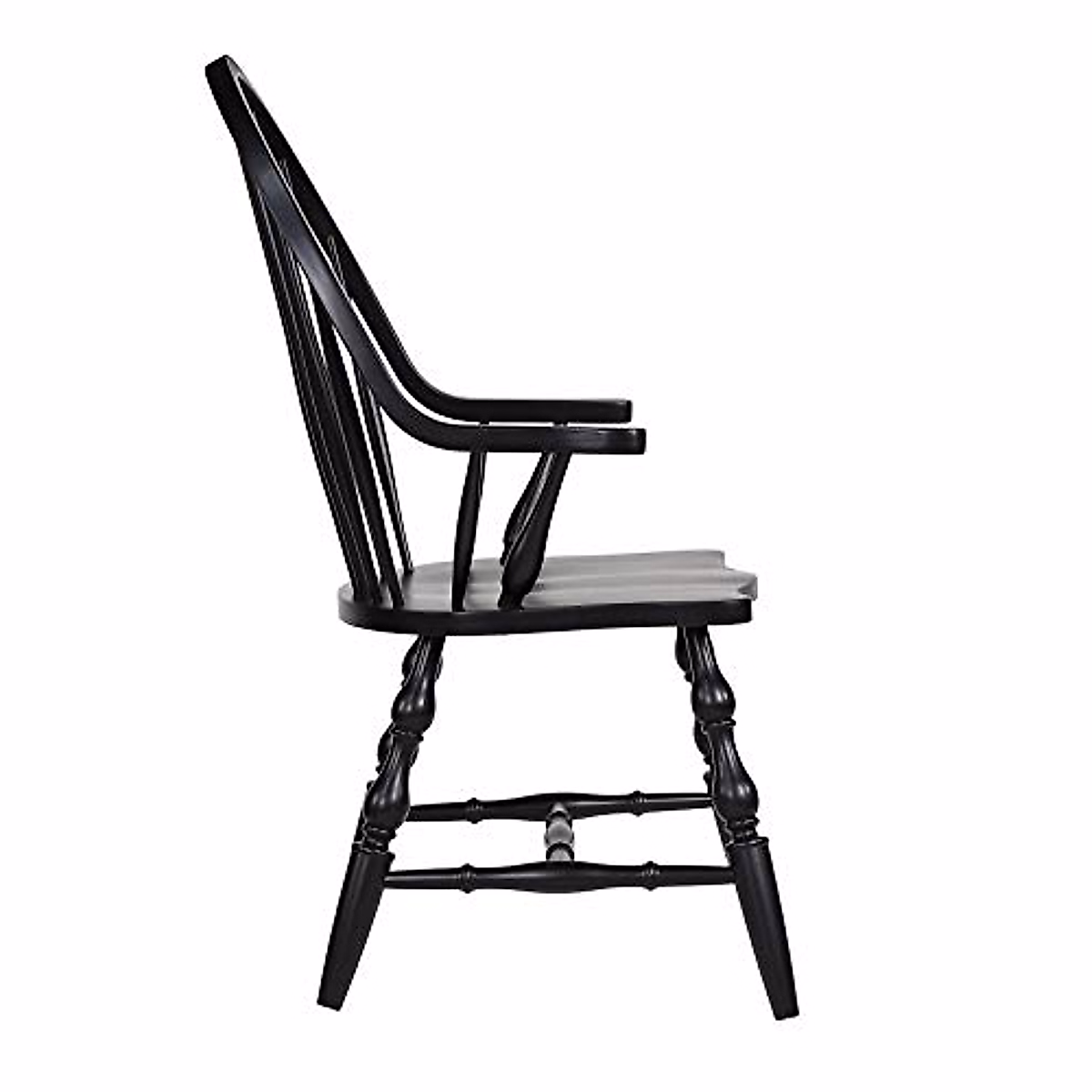Sunset Trading Windsor Dining Chair with Arms, Antique Black with Cherry Rub (DLU-C30A-AB-2)