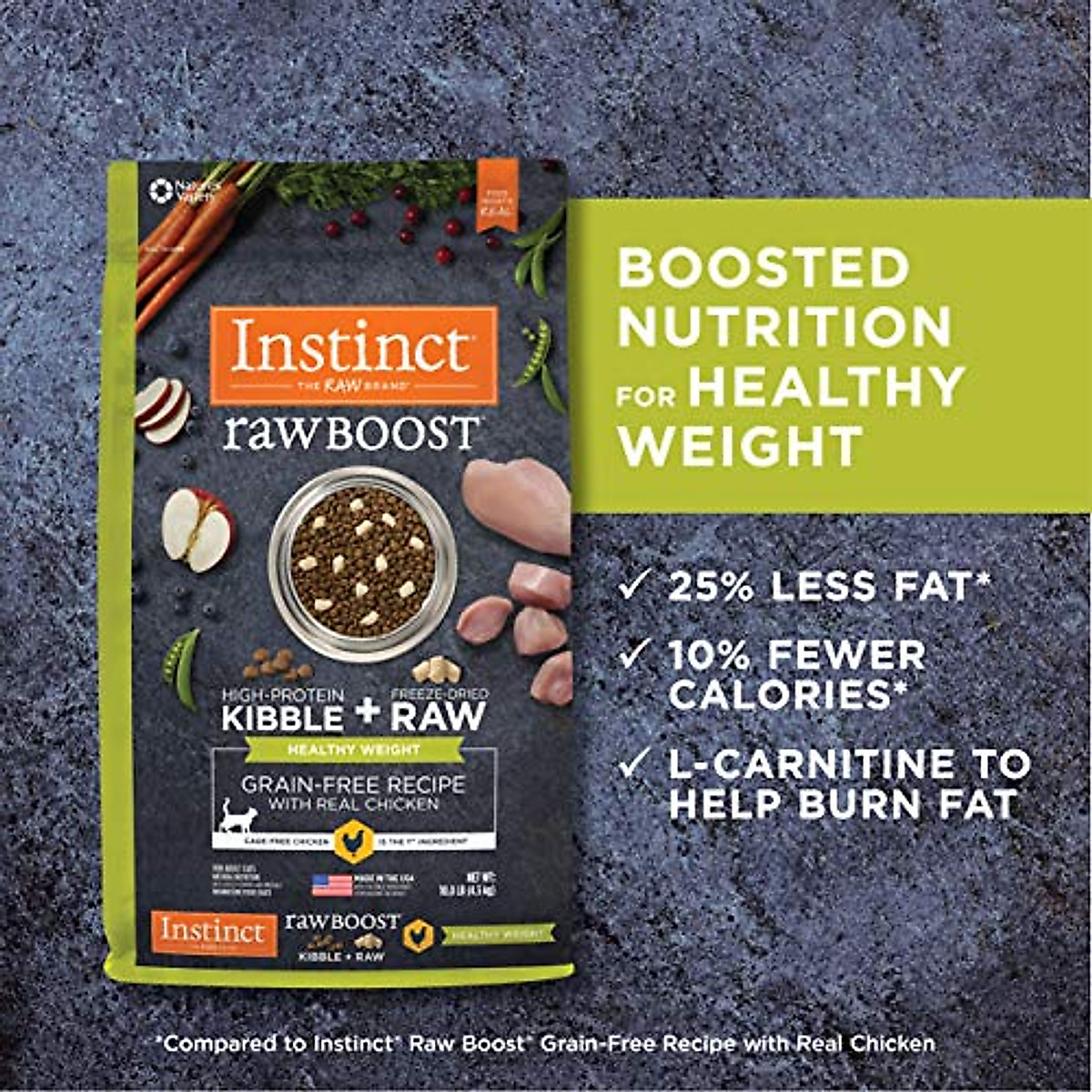 Instinct Raw Boost Healthy Weight Grain Free Recipe with Real Chicken Natural Dry Cat Food, 10 lb. Bag