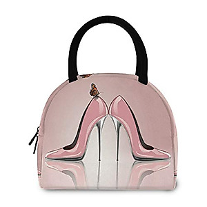 Blueangle Elegant Pink High Heel Shoes Lunch Bags for Women&Men, Lunch Tote Bag Lunch Box Water-resistant Thermal Lunch Bag Cooler Bag Lunch Organizer
