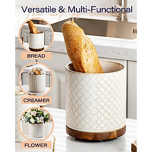 getstar 360° Rotating Kitchen Utensil Holder, Large Ceramic Cooking Utensil Holder for Kitchen Counter with Rotatable and Detachable Wooden Base