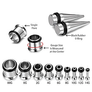 BodyJ4You 38PC Gauges Kit Ear Stretching Jojoba Oil Wax 14G-00G Surgical Steel Tunnel Plug Taper Set