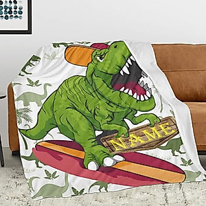 HSSQMH Personalized Dinosaur Blanket for Kids, Custom Dino Throw Blanket with Name for Boys and Girls, Toddler Bed, Room & Bedroom Decor, Unique Blankets for Children