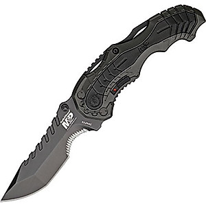 Smith & Wesson SWMP6S 7.7in High Carbon S.S. Assisted Folding Knife with 3.4in Serrated Clip Point Blade and Aluminum Handle for Tactical, Survival and EDC,Black