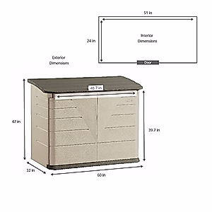 Rubbermaid Large Horizontal Resin Weather Resistant Outdoor Storage Shed, 32 cubic ft., Olive Steel/Sandstone, for Garden/Backyard/Home/Pool