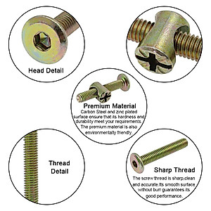 Eilumduo 20 Sets Crib Screws and Bolts, M6 x 35mm Zinc Plated Hex Socket Head Cap Screws Bolt Nuts, Barrel Bolt Nuts Hardware Replacement Kit for Furniture Cots, Beds Crib, Chairs (Philips Barrel Nut)