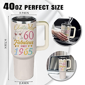 NIAXAUYT 60th Birthday Gifts for Women, 60th Birthday Tumbler 40oz, 1965 Birthday Gifts for Women, 60 and Fabulous Gifts, Present for Women Turning 60 Year Old Gift For Her Friend Sister Wife Grandma