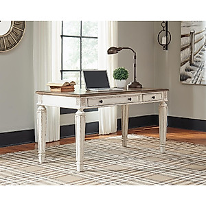 Signature Design by Ashley Realyn French Country 60" Home Office Lift Top Desk with USB Charging, Chipped White