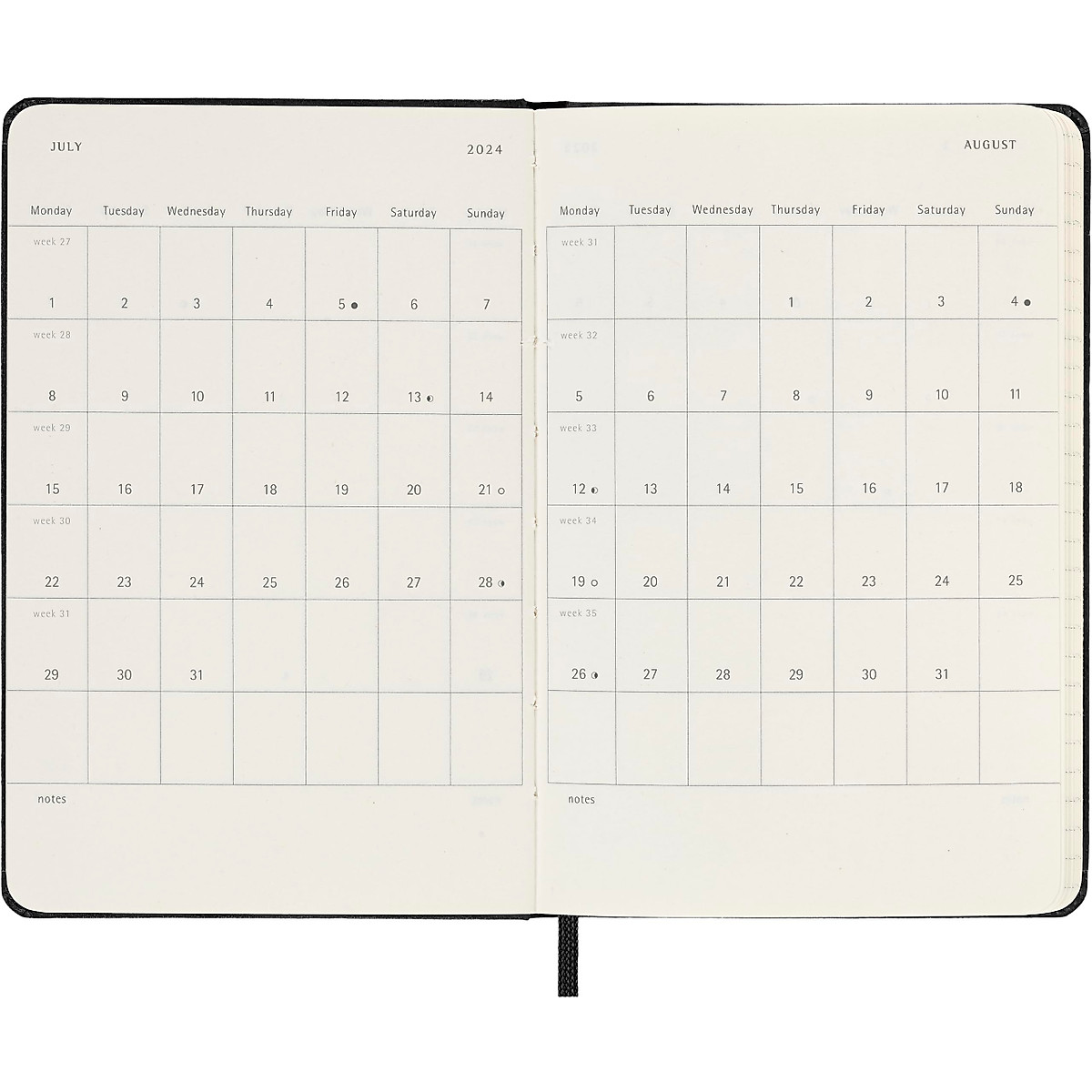 Moleskine DHB12WH2Y24 Notebook, Beginning January 2024, Weekly Diary, Horizontal (Horizontal) Hard Cover, Pocket Size (W x H x H): 3.5 x 5.5 inches (9 x 14 cm), Black
