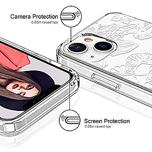 ICEDIO for iPhone 13 Case with Screen Protector,Slim Fit Crystal Clear Cover with Fashionable Designs for Girls Women,Protective Phone Case 6.1" Elegant White Blooming Floral