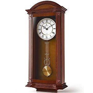 Pendulum Wall Clock Battery Operated - Large Hanging Grandfather Wall Clock with Pendulum - Quiet Wood Pendulum Clock - Wooden Wall Clock for Living Room Decor, Office & Home Décor Gift 27x11