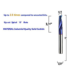 1/4" Diameter O Single Flute Upcut Spiral End Mill CNC Router Bit with NACO Coating - 1/4" Shank Plastic Cutting 1/4 D x 1 CH x 1/4 SHK x 2-1/2 Inch Long with Mirror Finish UT144