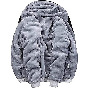 Maener Men's Zip Up Heavyweight Hoodie Warm flannel Hooded Coat Sherpa Lined Fleece Outerwear Thick Warm Sweatshirt Jacket