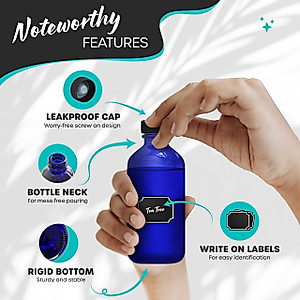 Nevlers 18 PK 8 oz Glass Bottles with Lids | Leakproof Cobalt Blue Glass Bottle | Small Glass Bottles for Vanilla Extract Homemade, Medicine Bottles, Extract Bottles, & Apothecary Bottles with Caps