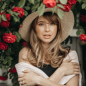 Women Crochet Floppy Straw Hat Soft Beach Sun Hat Travel Large Lady Bucket Hat Summer Foldable Medium Khaki