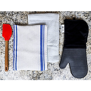 VEERAPPYDY Silicone Oven Mitts Non-Slip Grip Gloves for Grilling Baking Cooking, Heat Resistant 540 degree F, Flexible Terry Cloth Cotton, Storage Hanging Hooks Black 2 pack, 14.9X6.7in