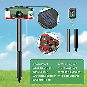 Meilen 360° Solar Ultrasonic Animal Repeller - Protect Your Garden with Remote Control,Motion Detection & IP65 Waterproof,Repels Cat,Raccoon,Skunk,Rabbit,Squirrels