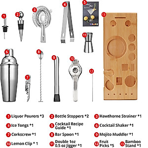 Mixology Bartender Kit: 20-Piece Bar Tool Set with Bamboo Stand, Martini Cocktail Shaker Set, Home Bartending Kit for Cool Drink Mixing Experience, Housewarming Gift