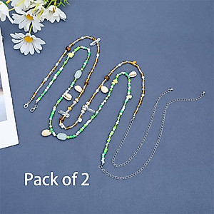 Urieo Boho Shell Beads Waist Chain Bead Green Belly Chains Layered Adjustable Bikini Beach Body Jewelry Accessories for Women(Pack of 2)