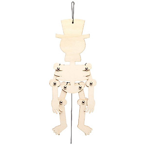 Baker Ross AT108 Wooden Skeleton Puppet Kit - Pack of 4, Wood Craft Kit for Kids Day of The Dead Arts Activities