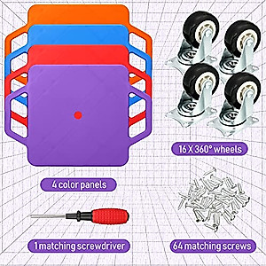 Liliful 20.8"L x 15.7"W Floor Scooter Board with Handles, Set of 4, Plastic Gym Scooter for Kids, Sports Scooter Board, Sit and Spin for Children Indoor Outdoor Activities (Red, Orange, Blue, Purple)