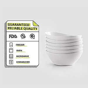 LIFVER Dessert Bowls, 16 Ounce Serving Bowls for Side Salad, Soup, Cereal, Ice Cream, 7 inch Porcelain White Bowls Set, Dishwasher & Microwave Safe Kitchen Bowls, Set of 6