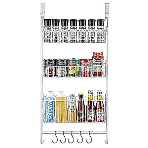 Wetheny Over The Door Heavy Duty 3 Tier Hanging Wire Storage Basket Pantry Cabinet Spice Rack Towel Rack hanging Shelf Organizer with Hooks and Napkin Holder for Bathroom Kitchen Craft Room White