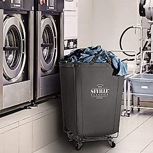 Seville Classics Large Commercial Heavy Duty Rolling Steel Frame Laundry Hamper Canvas Cart Bin w/Wheels for Hotel, Home, Closet, Bedroom (Patented), 18.1" D x 18.1" W, Gray