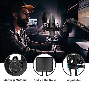 Mictop Universal Microphone Shock Mount with Pop Filter for All Microphones Size at 21mm-62mm, Includes Anti-Vibration Mic Holder and Pop Filter (Black)