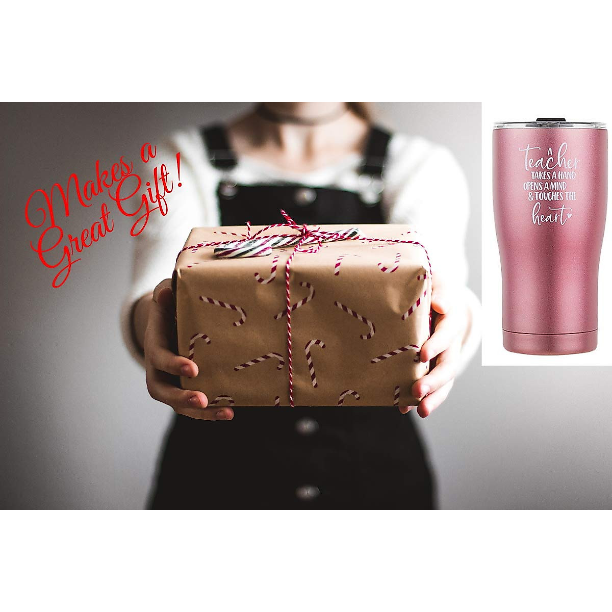 AAtlonia Teacher Gifts, Teacher Tumbler-A Teacher Takes a Hand, Opens a Mind & Touches The Heart- Teacher Mug Appreciation Gifts, Teacher Retirement Gifts for Women, Teacher Cup (Rose Gold, 20OZ)