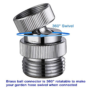 Swivel Faucet Adapter Kit, Brass 3/4-Inch Garden Hose Adapter with Aerator, Kitchen Sink Faucet Adapter for Female & Male to Male, Chrome Finish
