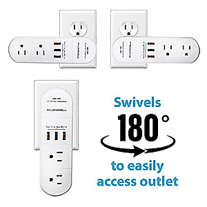 Swivel Power by Bell+Howell Power Strip Rapid Charging Station USB Outlet Extender with Surge Protection –180 Degree Swiveling Design with 6 Electrical Outlets 3 USB Ports As Seen On TV Set of 2