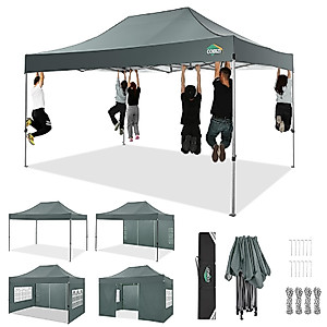 COBIZI 10x15 Pop up Canopy Gazebo 3.0, Easy up Heavy Duty Canopy with 4 Removable Sidewalls, High Stability, All Weather Sunshade 100% Waterproof Outdoor Canopy Tents, Gray